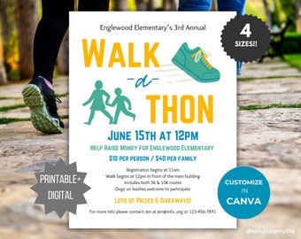 Walkathon Fundraiser Flyer, School Community Fundraising Event Charity ...