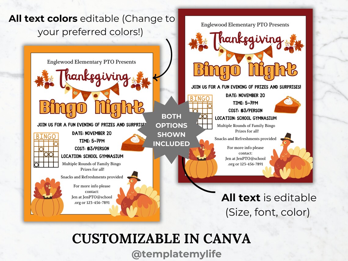 Thanksgiving Bingo Night Flyer PTO Template School Fundraiser Flyer ...