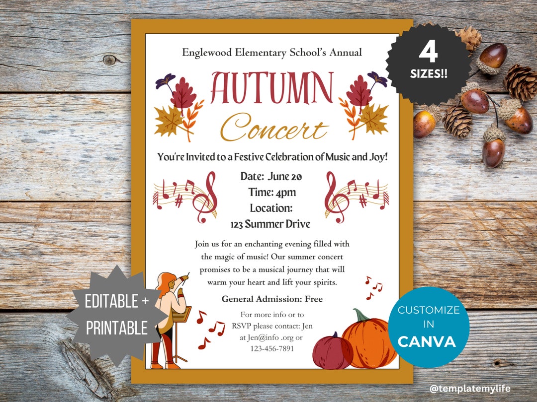 Fall Concert Flyer Template PTO Fall Recital Invitation Music Festival ...