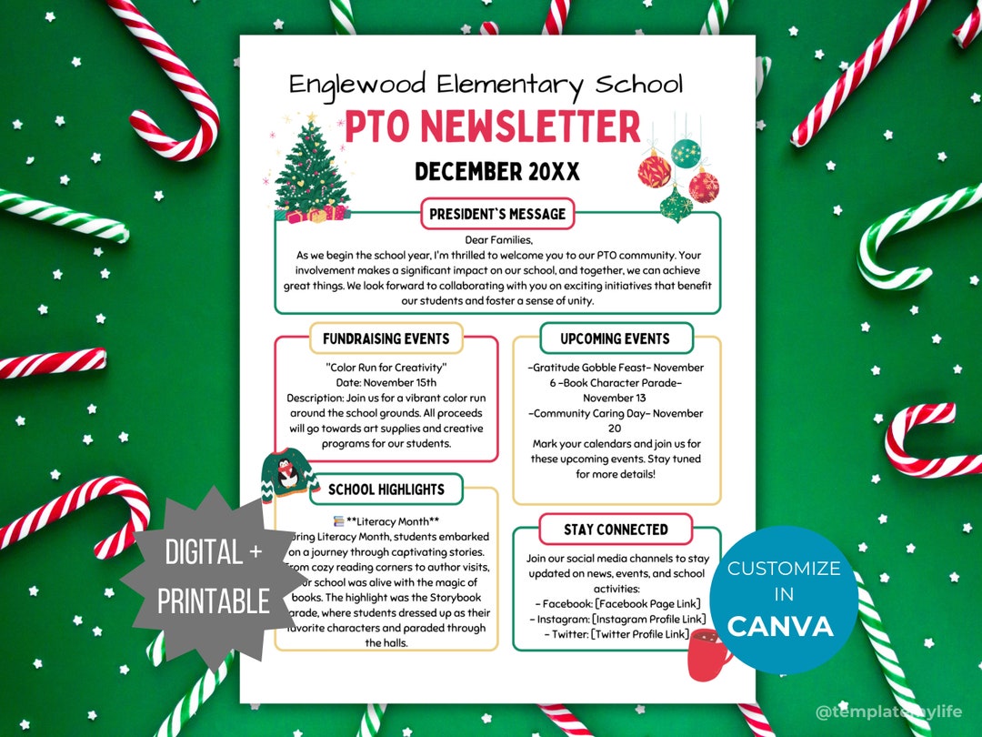 December Newsletter Flyer Printable PTO PTA School Newsletter Template ...