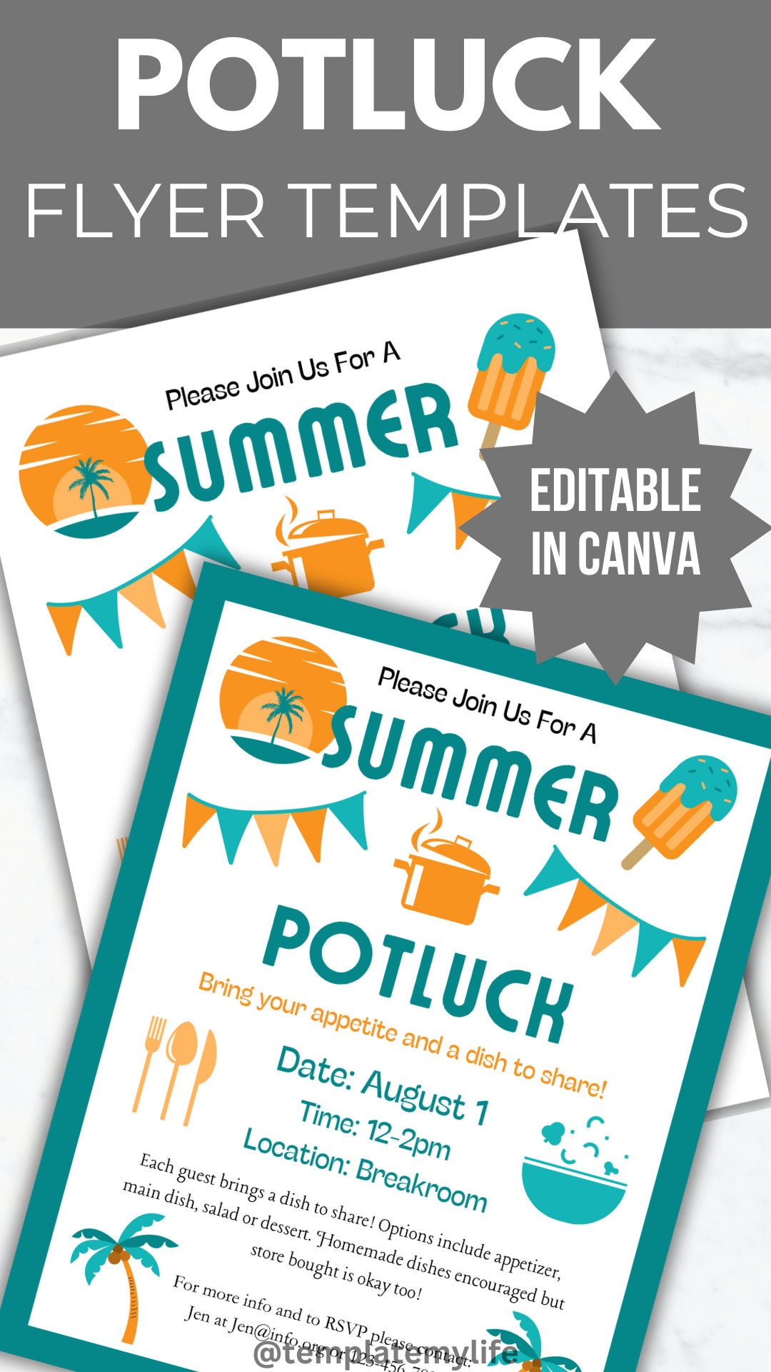 Summer Potluck Flyer Template Potluck Sign up Sheet Neighborhood Party ...