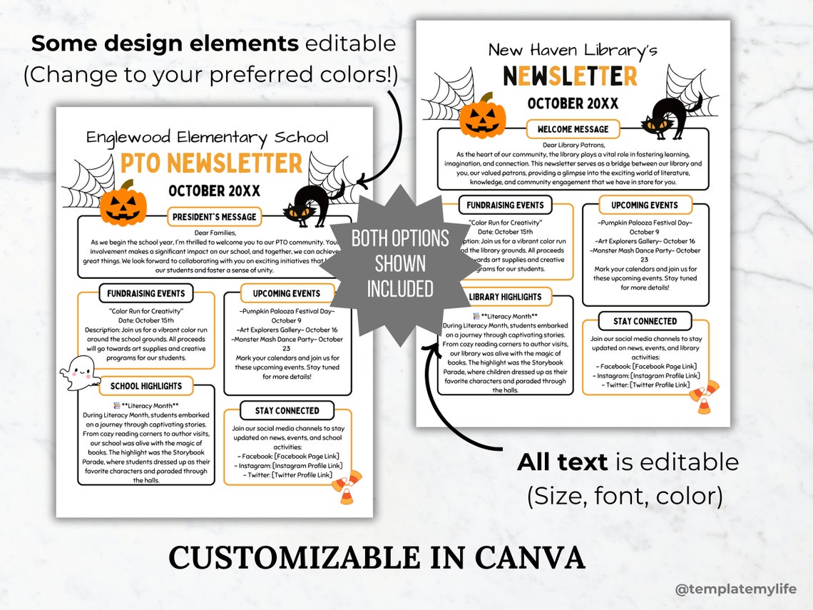 Halloween Newsletter Flyer Printable Community Fall Newsletter Editable ...