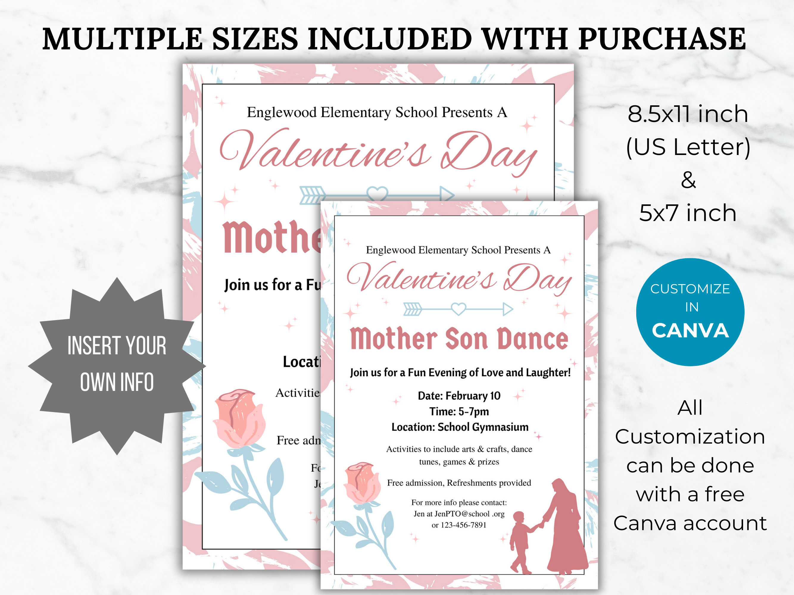 Mother Son Dance Flyer Template PTO Valentine School Dance Invite ...