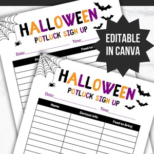 Halloween Potluck Sign up Sheet Template Dinner Party Food Signup Flyer ...