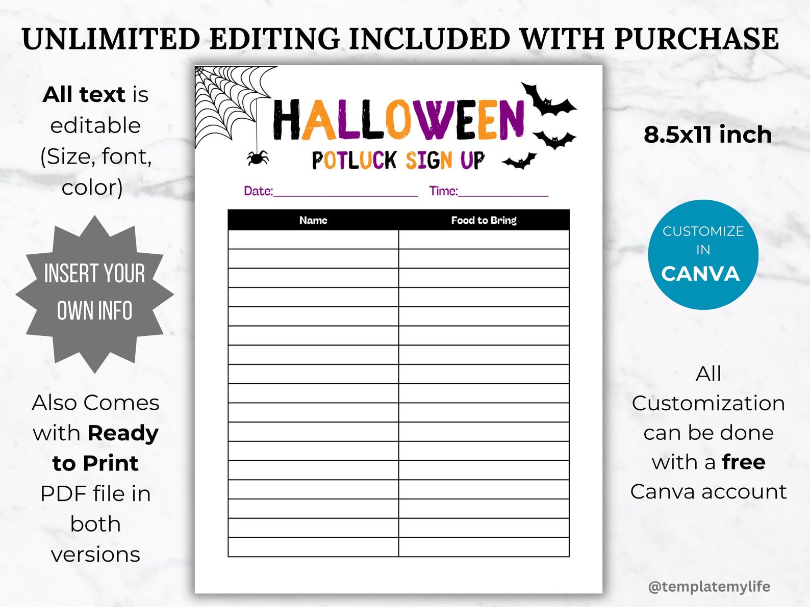 Halloween Potluck Invite Template October Potluck Sign up Sheet Fall ...