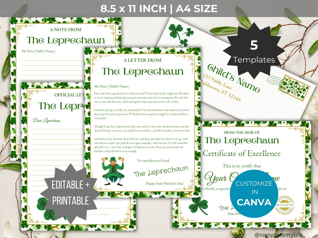St Patricks Day Leprechaun Letter Bundle Leprechaun Trap Printable ...