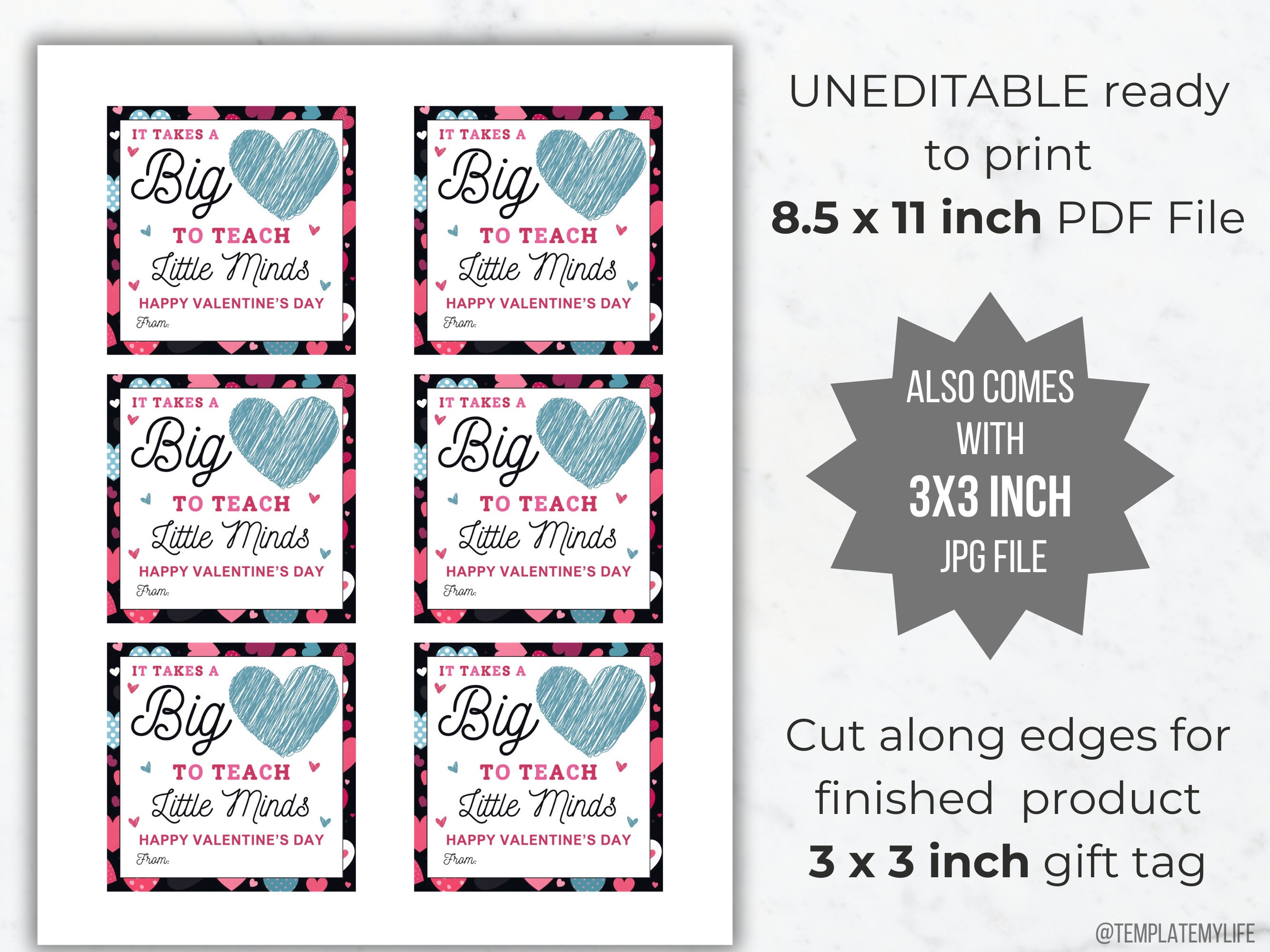 Educator Valentine Gift Tag Printable Elementary Teacher Gift Bag Label ...