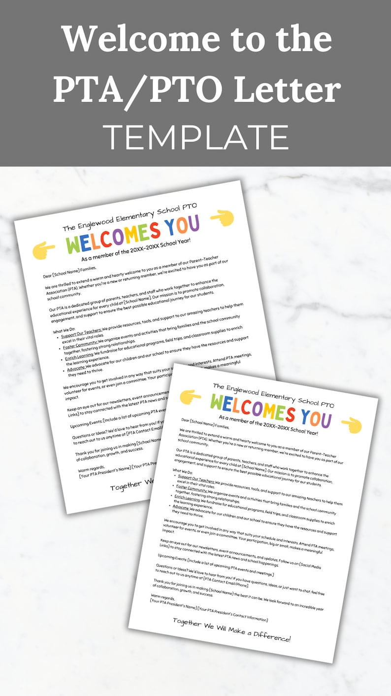 Welcome to the PTA Letter Template PTO Welcome Letter to - Etsy