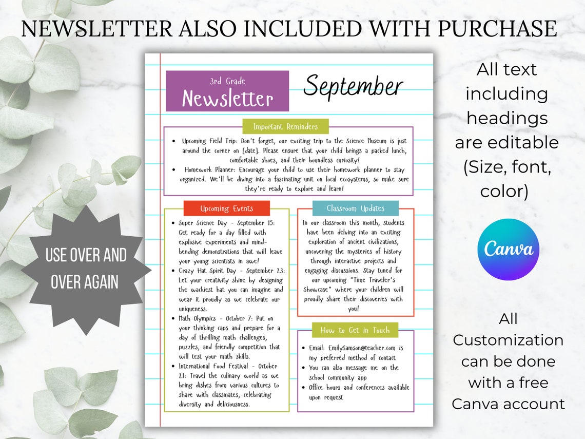 Meet the Teacher Editable Canva Template Class Newsletter - Etsy