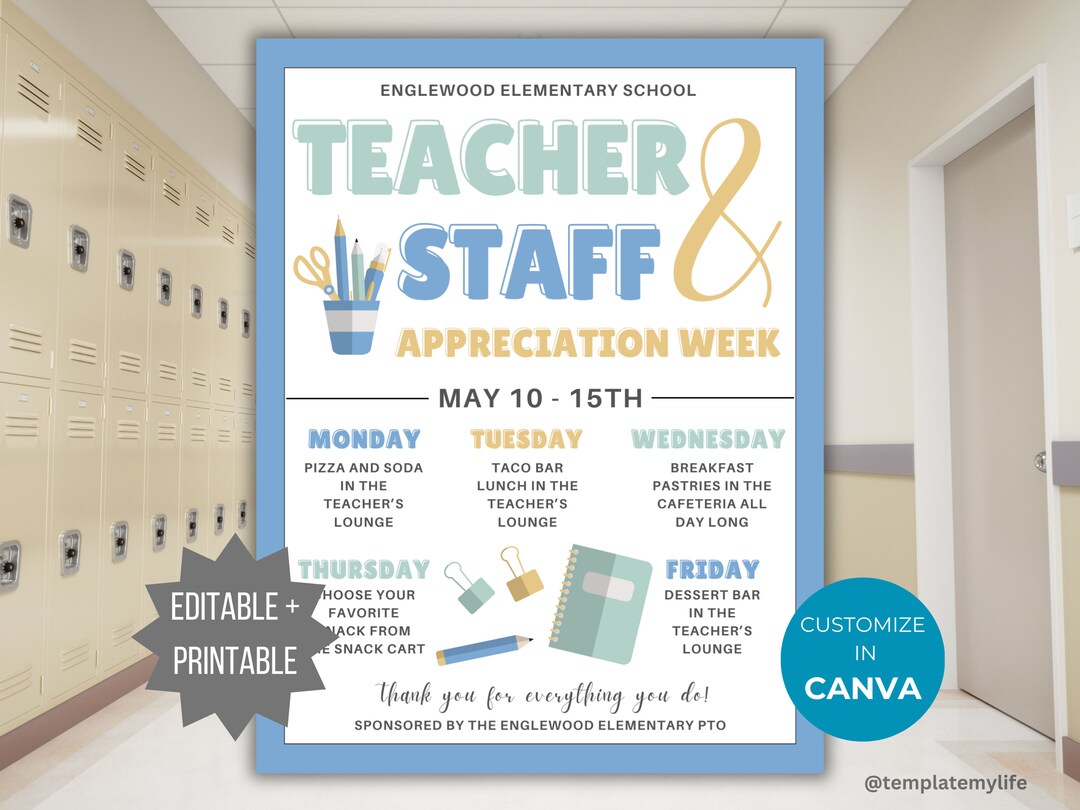 Teacher Appreciation Week Flyer PTA PTO Template School Staff ...