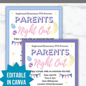 Easter Parents Night Out Flyer Template PTO School Fundraiser PTA Flyer ...