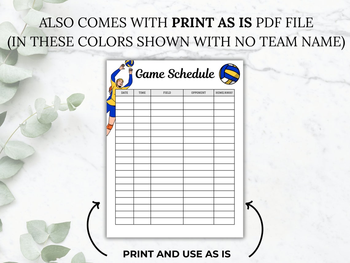Volleyball Game Schedule Template Volleyball Sports Calendar - Etsy