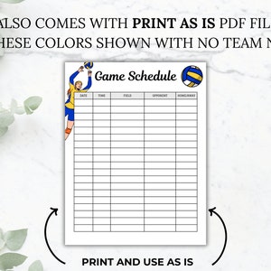 Volleyball Game Schedule Template Volleyball Sports Calendar Game Day ...