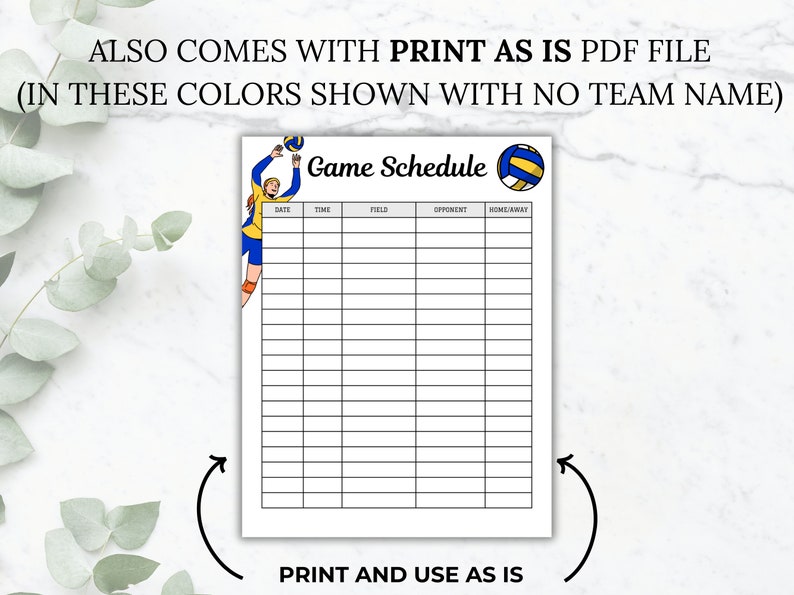 Volleyball Game Schedule Template Volleyball Sports Calendar - Etsy