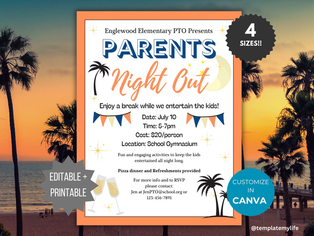 Summer Parent Night Out Church Flyer Fundraiser Template Business Event ...
