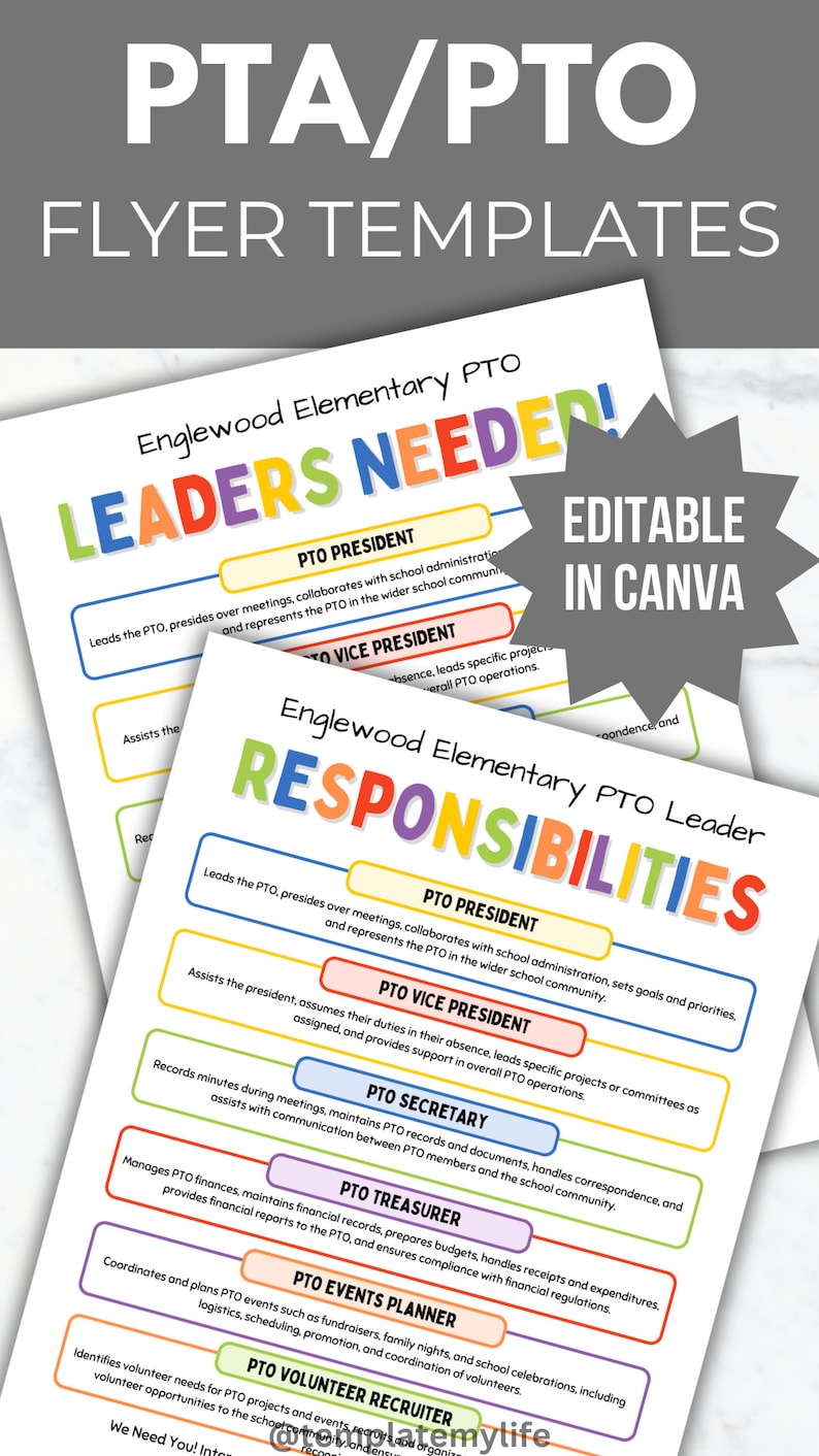 PTA Board Member Flyer PTO Officer Description Template PTA Leader ...