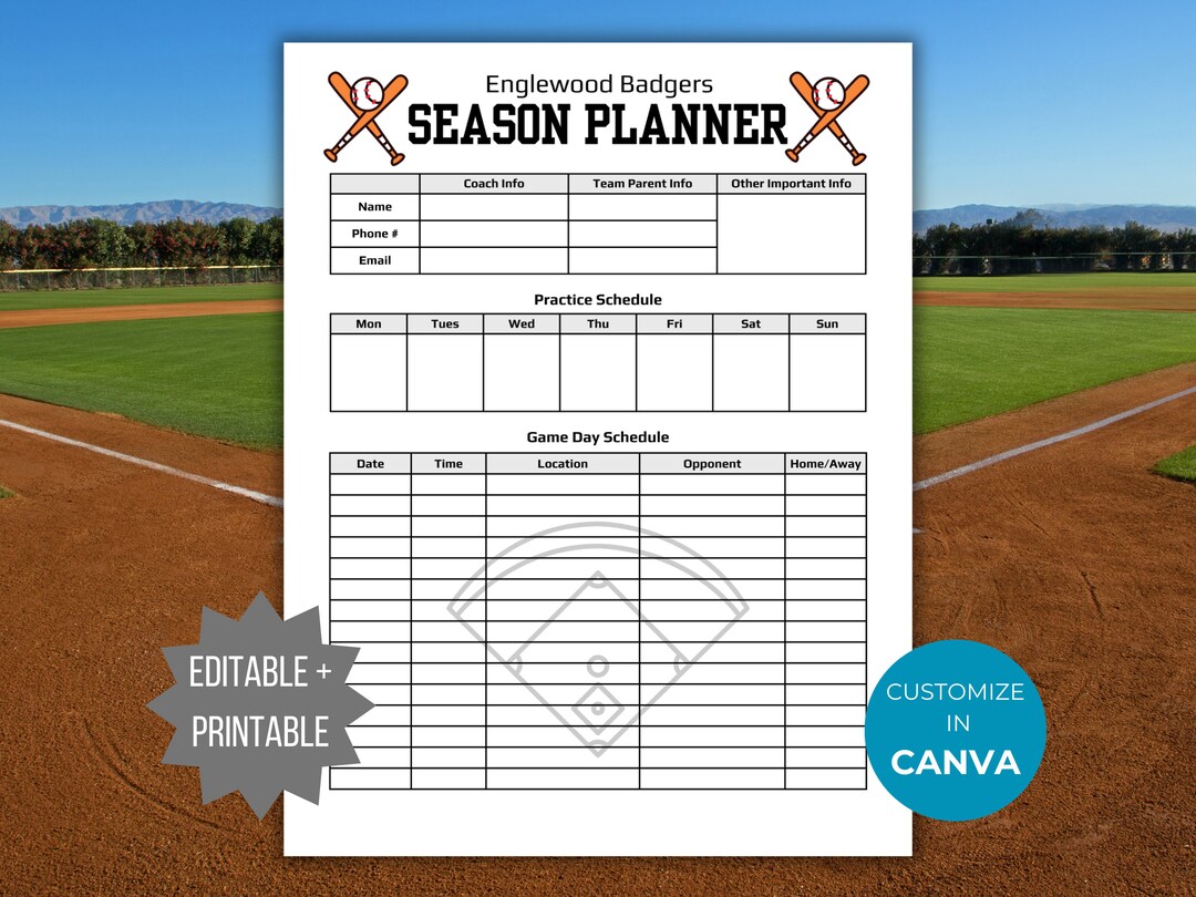 Baseball Season Planner Template Baseball Team Game Schedule Printable ...