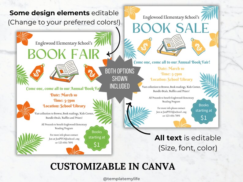 Summer Book Fair Flyer Template PTO Book Sale Flyer Editable Template ...