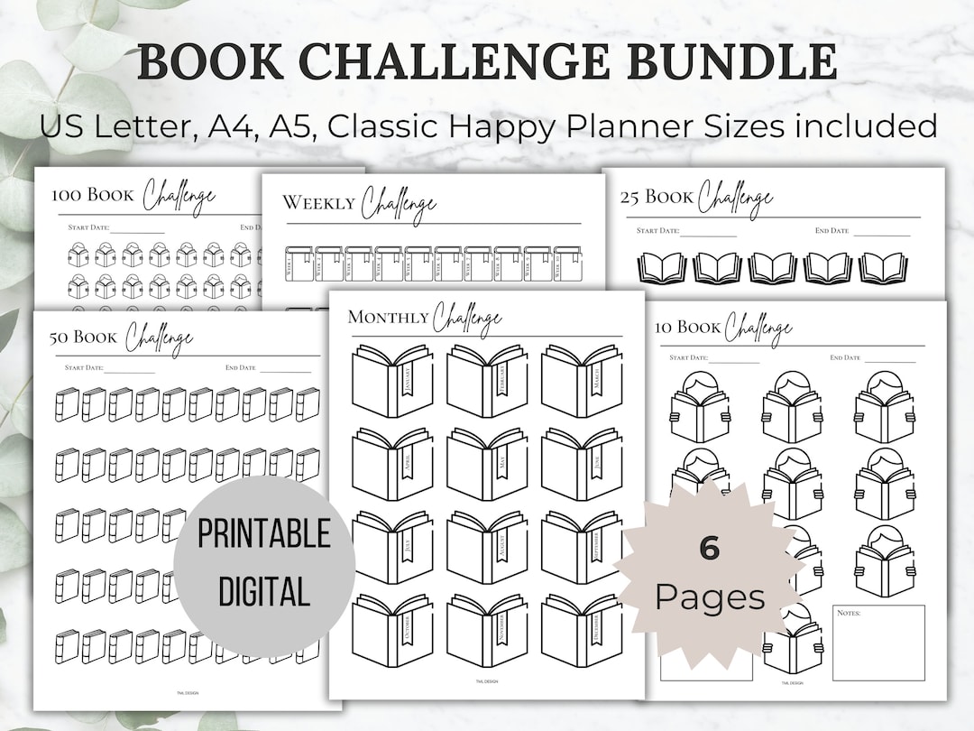 Book Challenge Tracker Printable, 10, 25, 50, 100 Books Reading ...