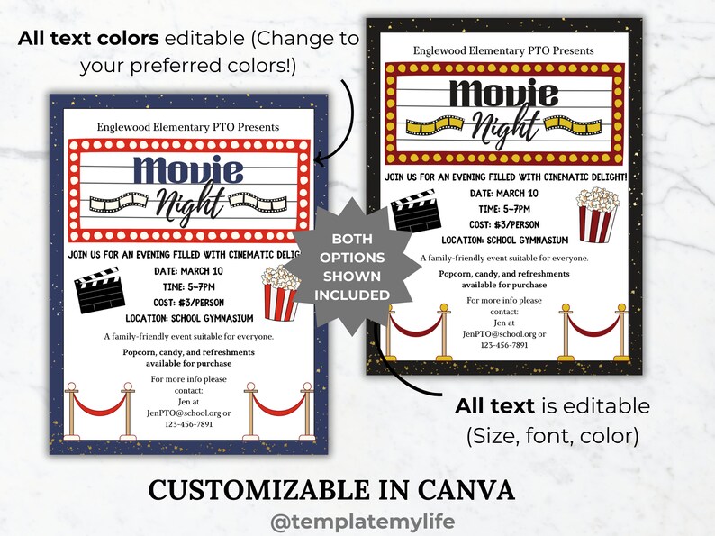 Movie Night Invitation PTO Template School Fundraiser PTA Flyer Family ...