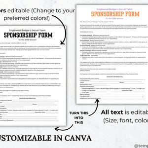 Sponsorship Form Printable Business Sponsorship Letter Sport Team ...