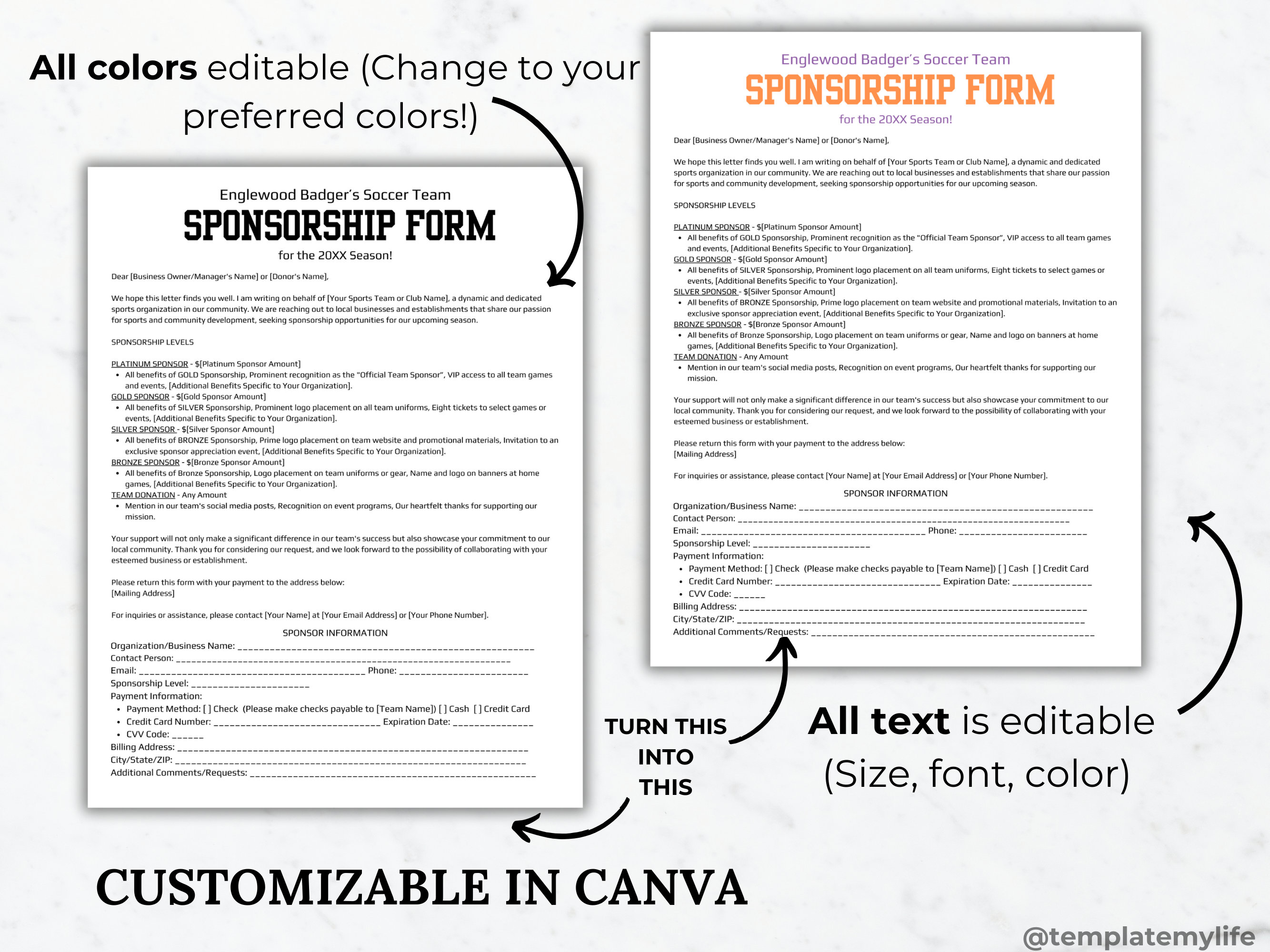 Sponsorship Form Printable Business Sponsorship Letter Sport Team ...