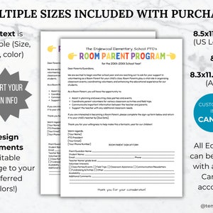 PTA Room Parent Flyer Template PTO Room Parent Sign up Form Editable ...