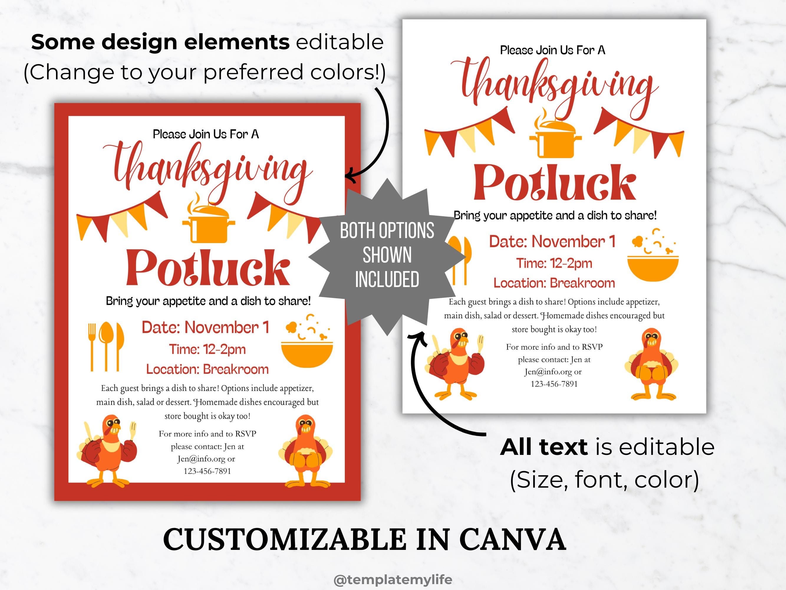 Thanksgiving Potluck Invite Flyer Template Fall Potluck Sign up Sheet ...