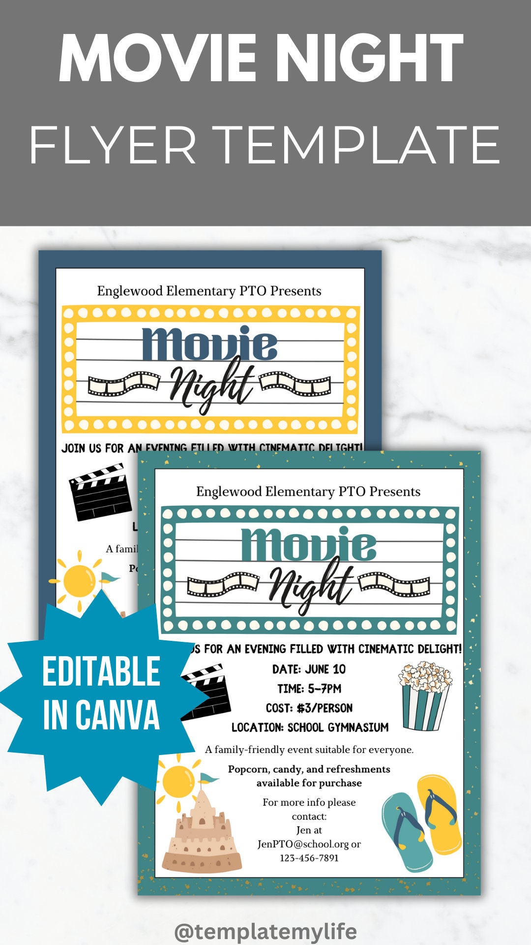 Summer Movie Night Invitation PTO Template June School Fundraiser PTA ...