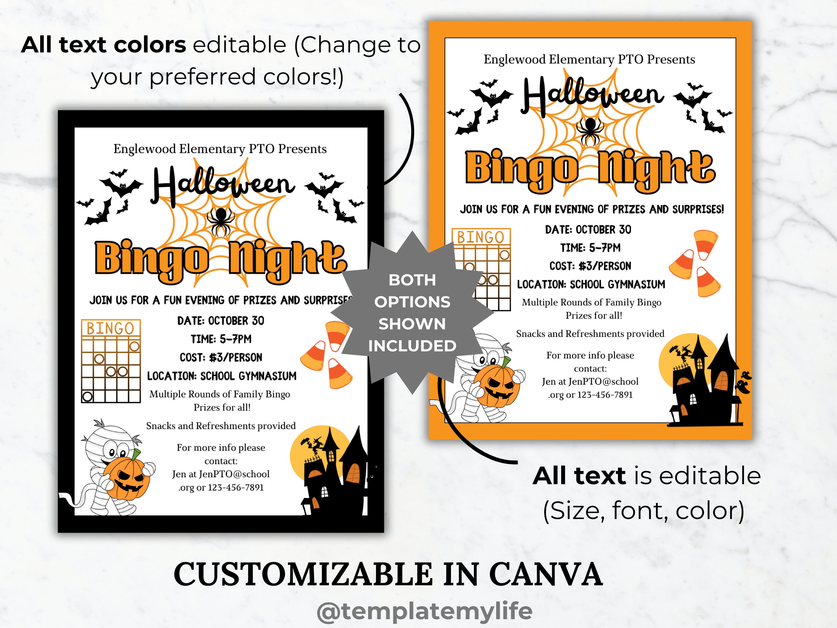 Halloween Bingo Night Flyer PTO Template School Fundraiser Flyer Event ...