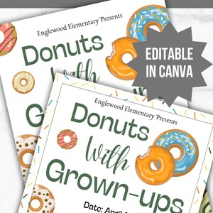 Editable Donuts With Grownups Flyer Invite Breakfast Brunch PTA Flyer ...