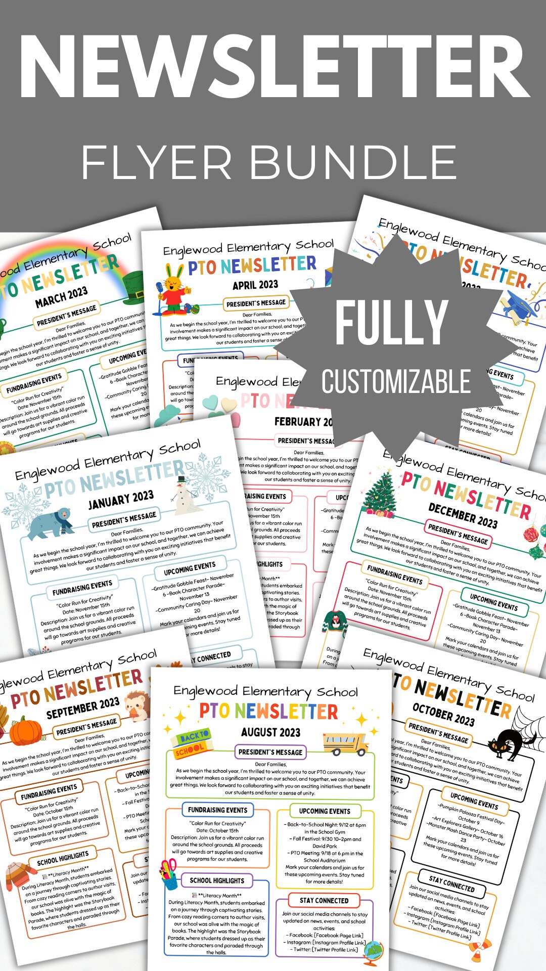 Monthly Pto Pta NEWSLETTER Flyer Printable Community Newsletter ...