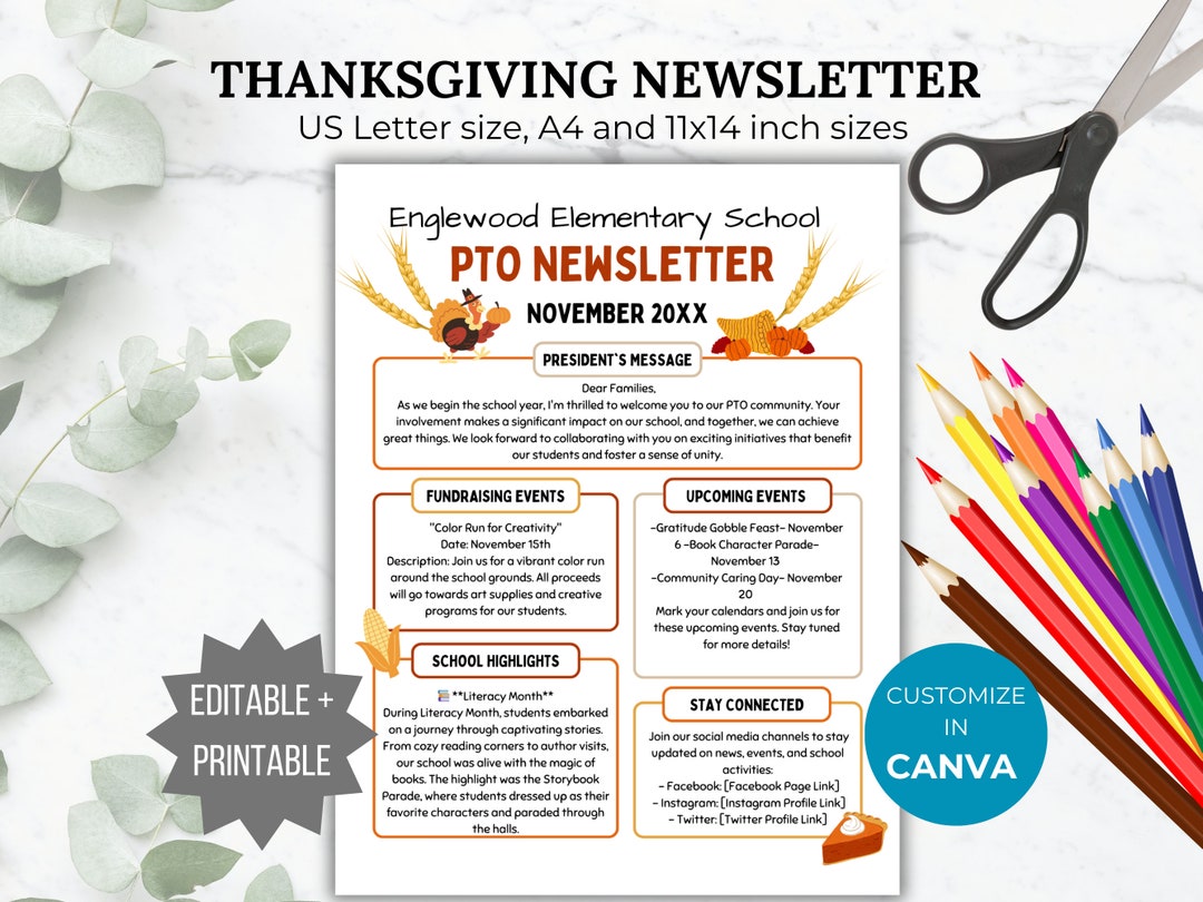 PTA Thanksgiving Newsletter Flyer Printable PTO School - Etsy