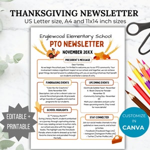 PTA Thanksgiving Newsletter Flyer Printable PTO School - Etsy