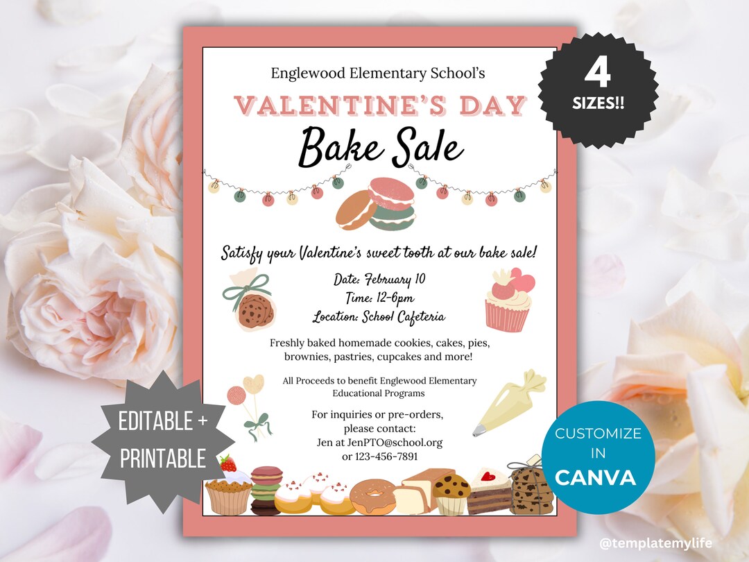 Bake Sale Sign Winter Fundraiser Flyer Valentines Day Bake Sale Flyer ...