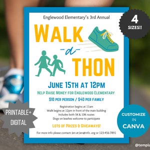 Walk-a-thon Flyer Editable Marathon Race Fundraiser Flyer PTA Printable ...