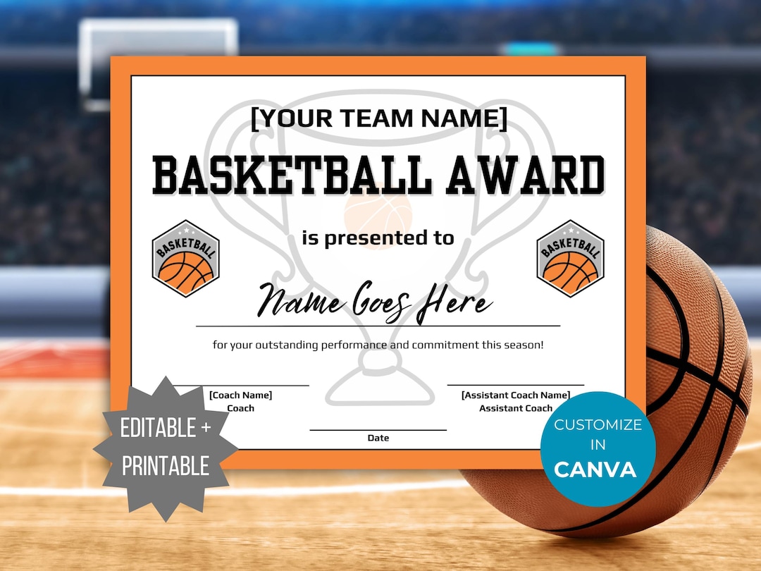 Editable Basketball Award Certificate Template Team Player ...