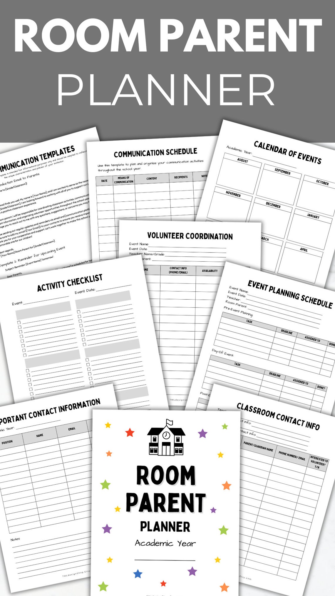 Classroom Parent Planner Printable PTO Room Parent Binder Template PTA ...