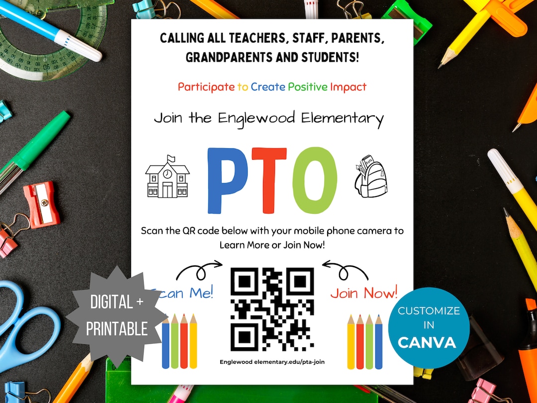 Join the PTA Flyer QR Code PTO Template Editable School Pta Recruitment ...