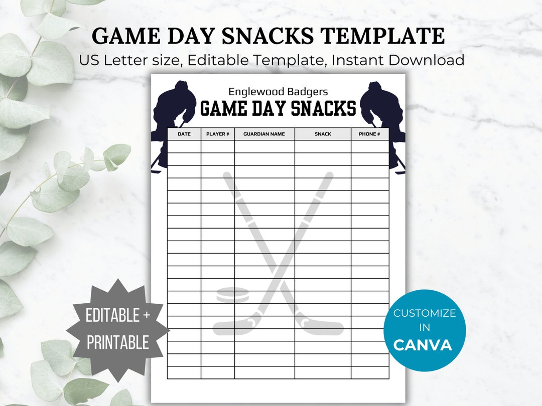 Hockey Game Snack Schedule Template Hockey Snack Sign up Sheet Hockey ...