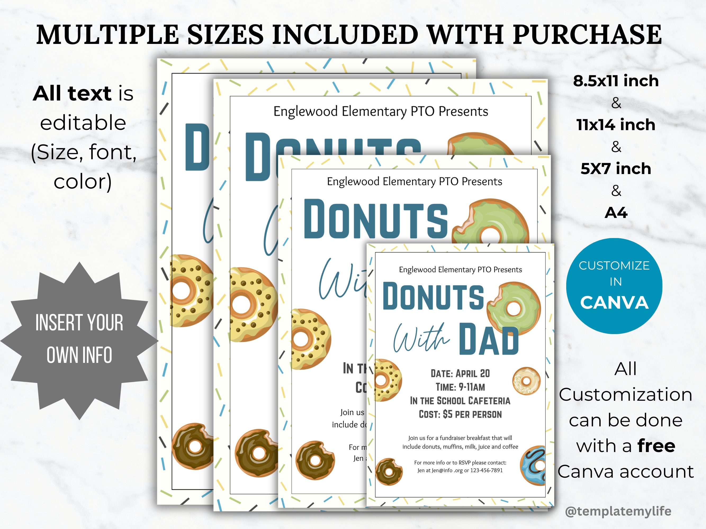 Editable Donuts With Dad Flyer PTA School Event Fundraiser Fathers Day ...