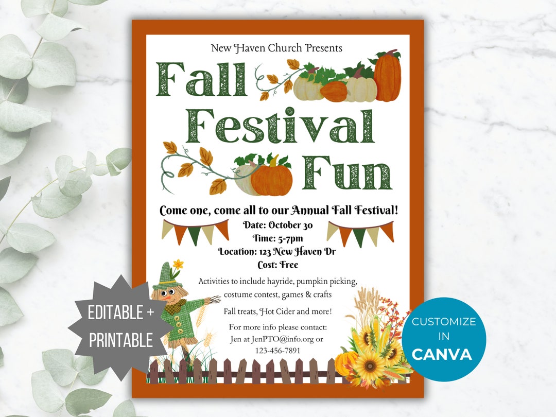 Fall Festival Flyer Invite Template Harvest Party Invitation Editable ...