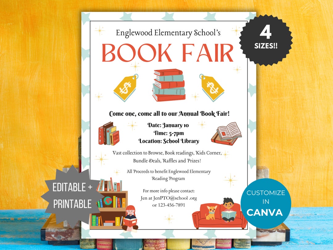 School Book Fair Flyer Template PTO Book Sale Flyer Editable Pta ...