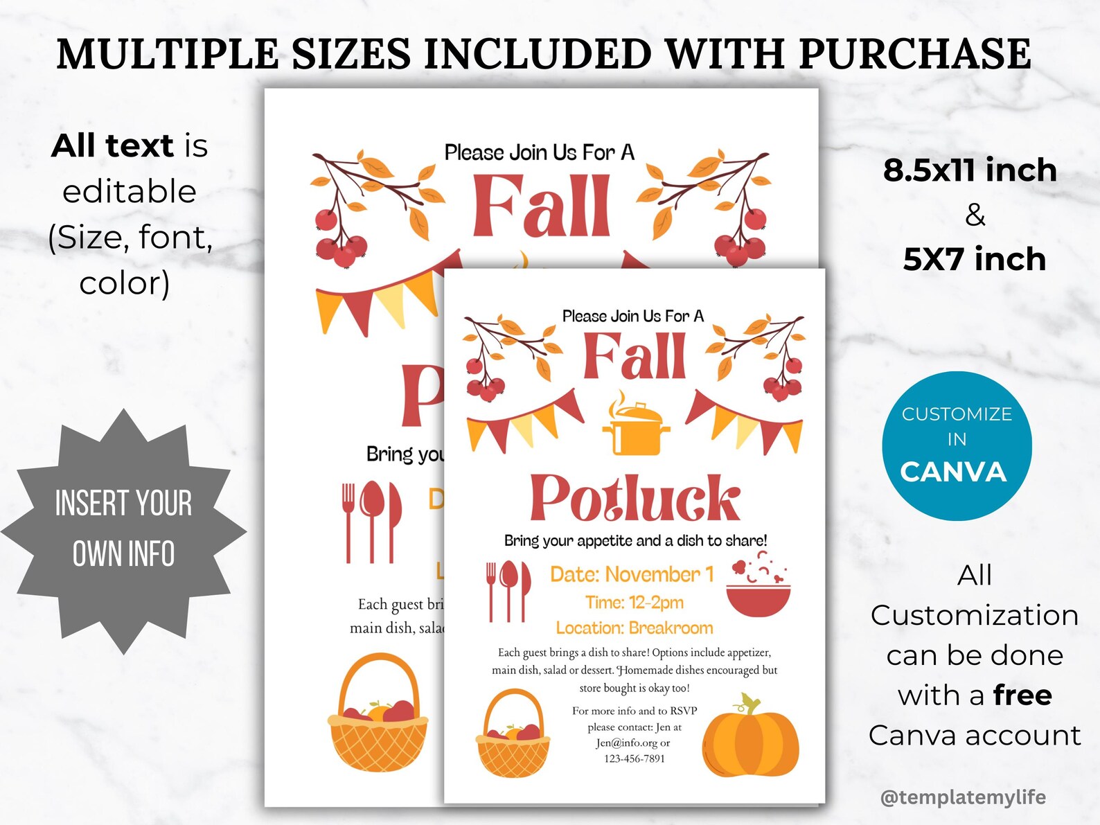 Autumn Potluck Flyer Template Potluck Invitation Flyer Neighborhood ...
