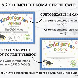 Editable Kindergarten Diploma Printable Elementary Graduation ...