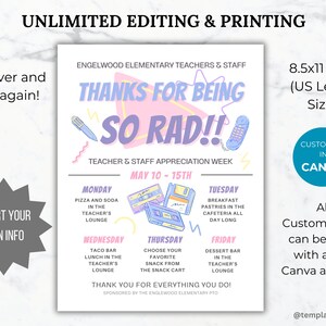 Teacher and Staff Appreciation Week Invite PTO Template 90s Theme ...