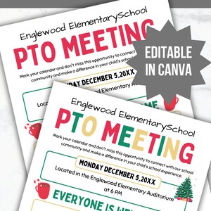 Christmas PTA Meeting Flyer Printable PTO Winter Meeting Flyer Editable ...