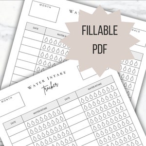 Water Intake Tracker Log Editable Health Tracker Journal Printable ...