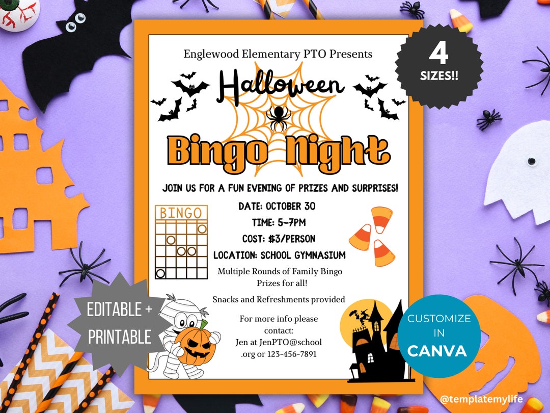 Halloween Bingo Night Church Flyer Fundraiser Template Business Event ...
