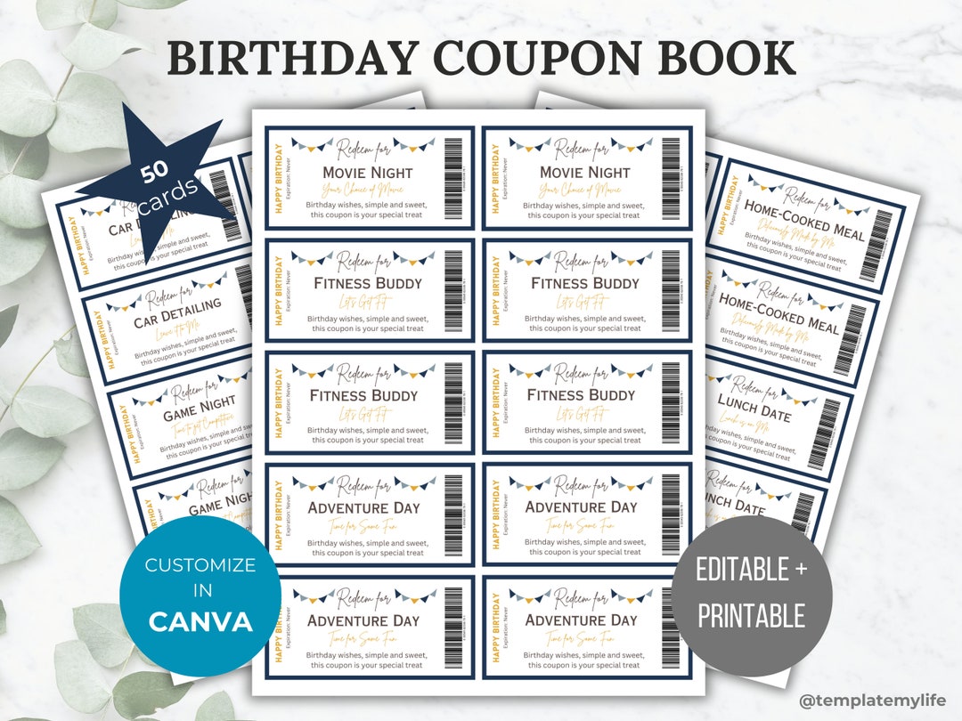Birthday Coupon Book Gift for Husband Birthday Gift Boyfriend Coupon ...